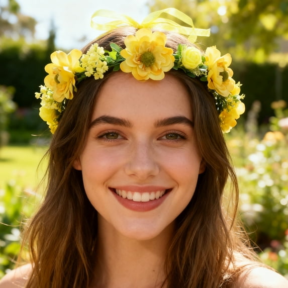 Easter Head With Flower Wreath And Artificial Flowers And Green Leaves ...
