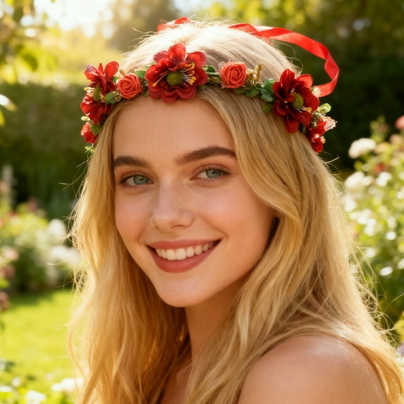 Easter Head With Flower Wreath And Artificial Flowers And Green Leaves ...
