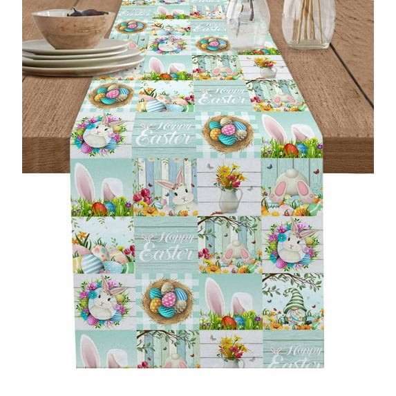 Easter Herbaceous Plant Rabbit Watercolor Table Runner ration Home r ...