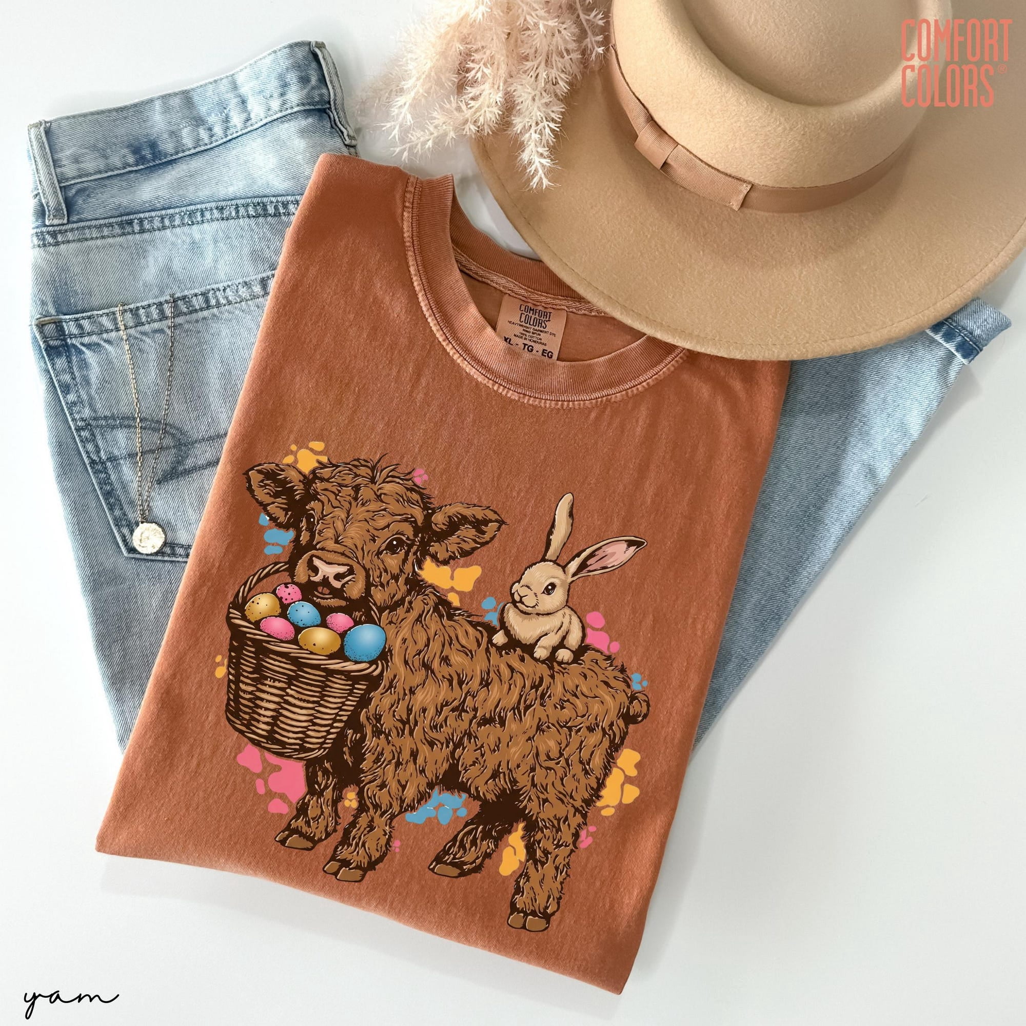Easter Highland Cow TShirt Retro Easter Shirt Cute Easter Tee Funny ...