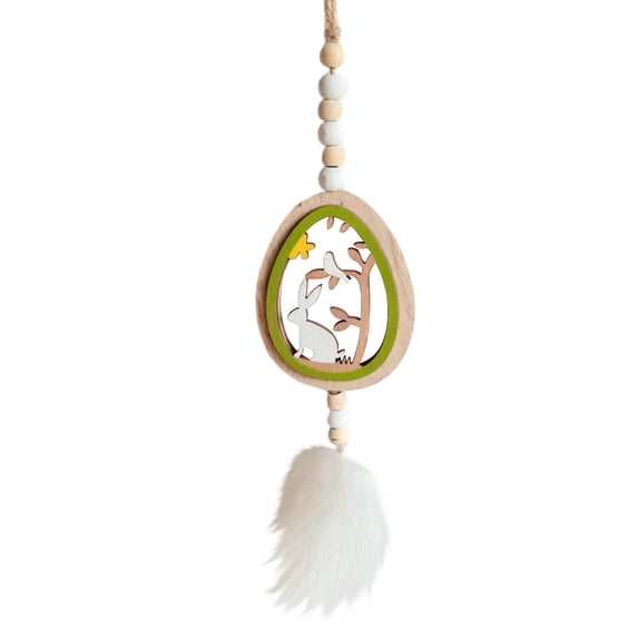 Easter Hollow Rabbit Wooden Ornament ，Furry Long Haired Ball Tail ...