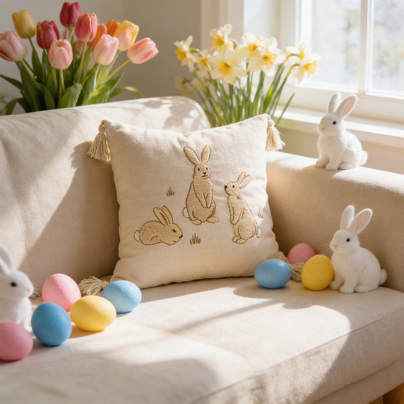 Easter Home Decorations Garland Bunny Pillow Covers Floral Rabbit Throw ...