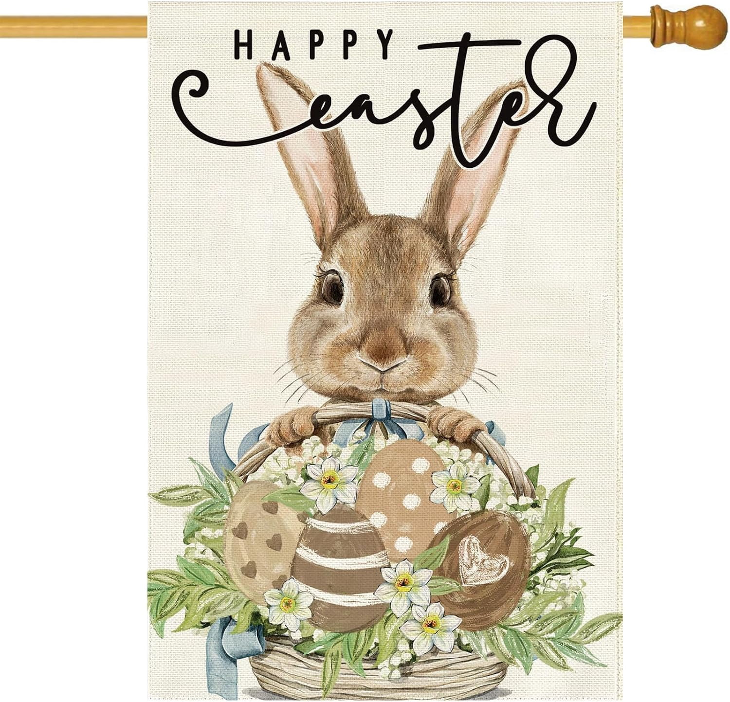 Xidingyue Easter House Flag, 28 x 40 inch Bunny Eggs Floral Yard Flag ...