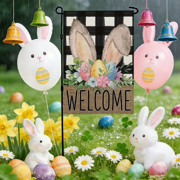 Easter House Welcome Big Garden Flag 12X18 Inch Double Sided Rabbit ...