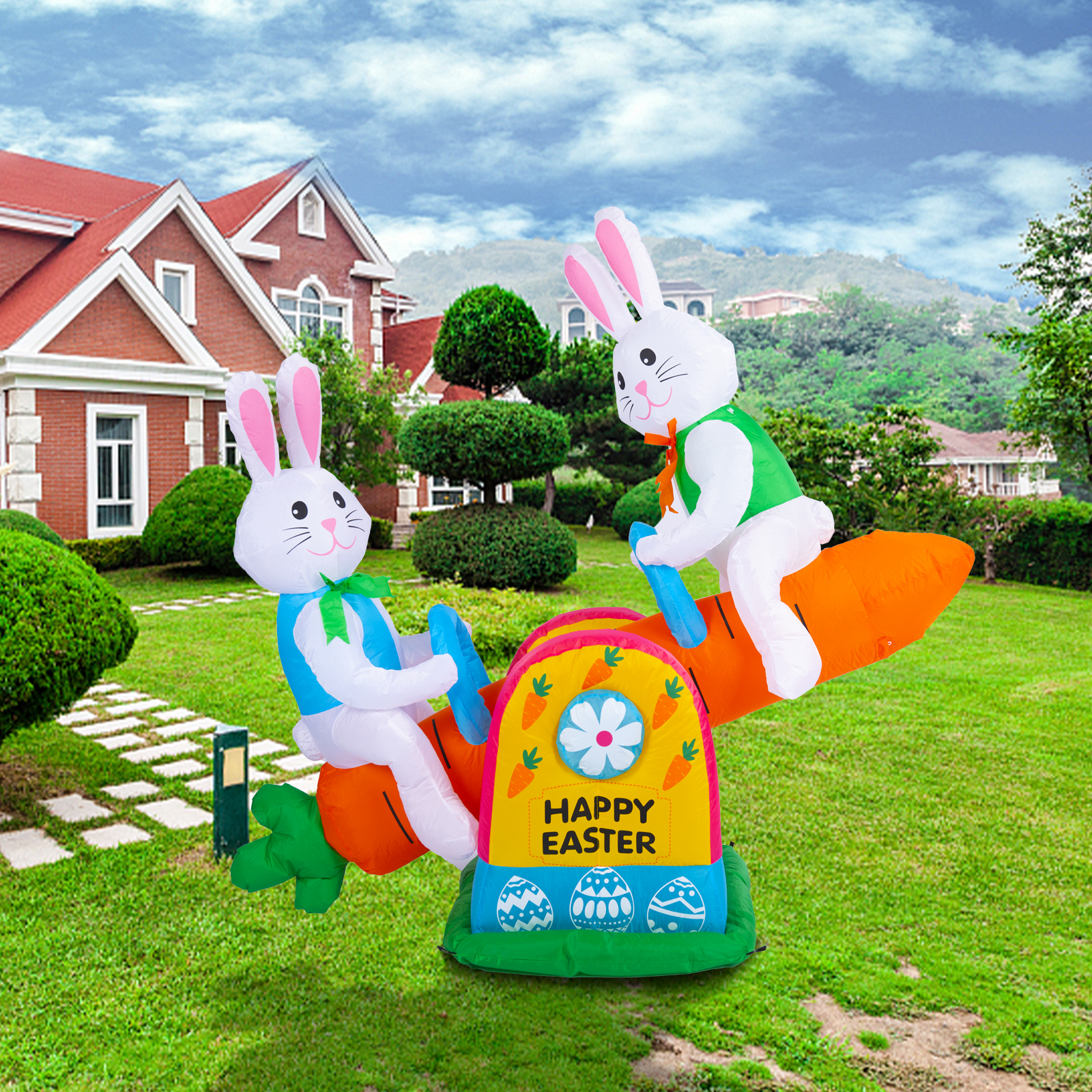 Easter Inflatable Bunny with LED Lights Easter Decorations Blue Rabbit ...