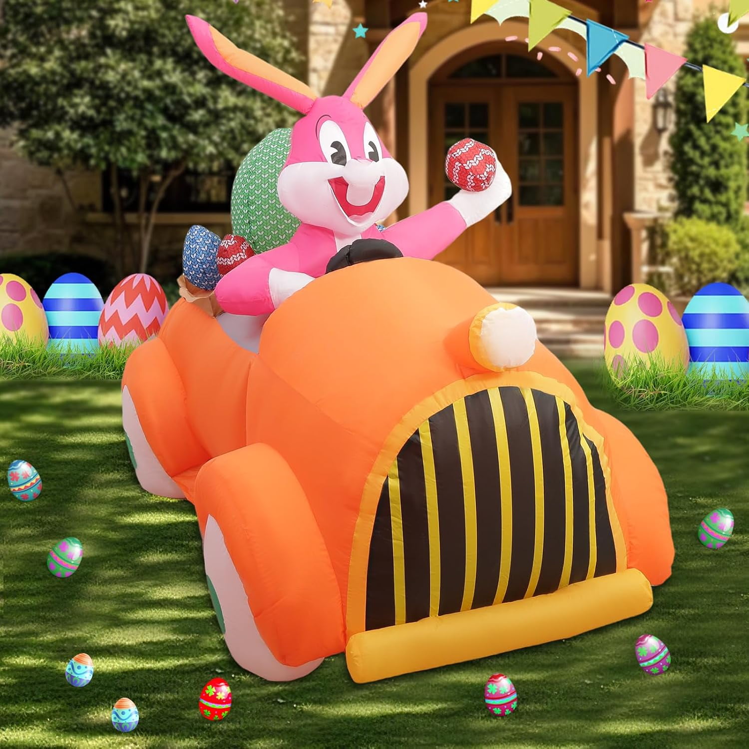 Easter Inflatable Decoration Outdoor Inflatable Easter Bunny Driving ...