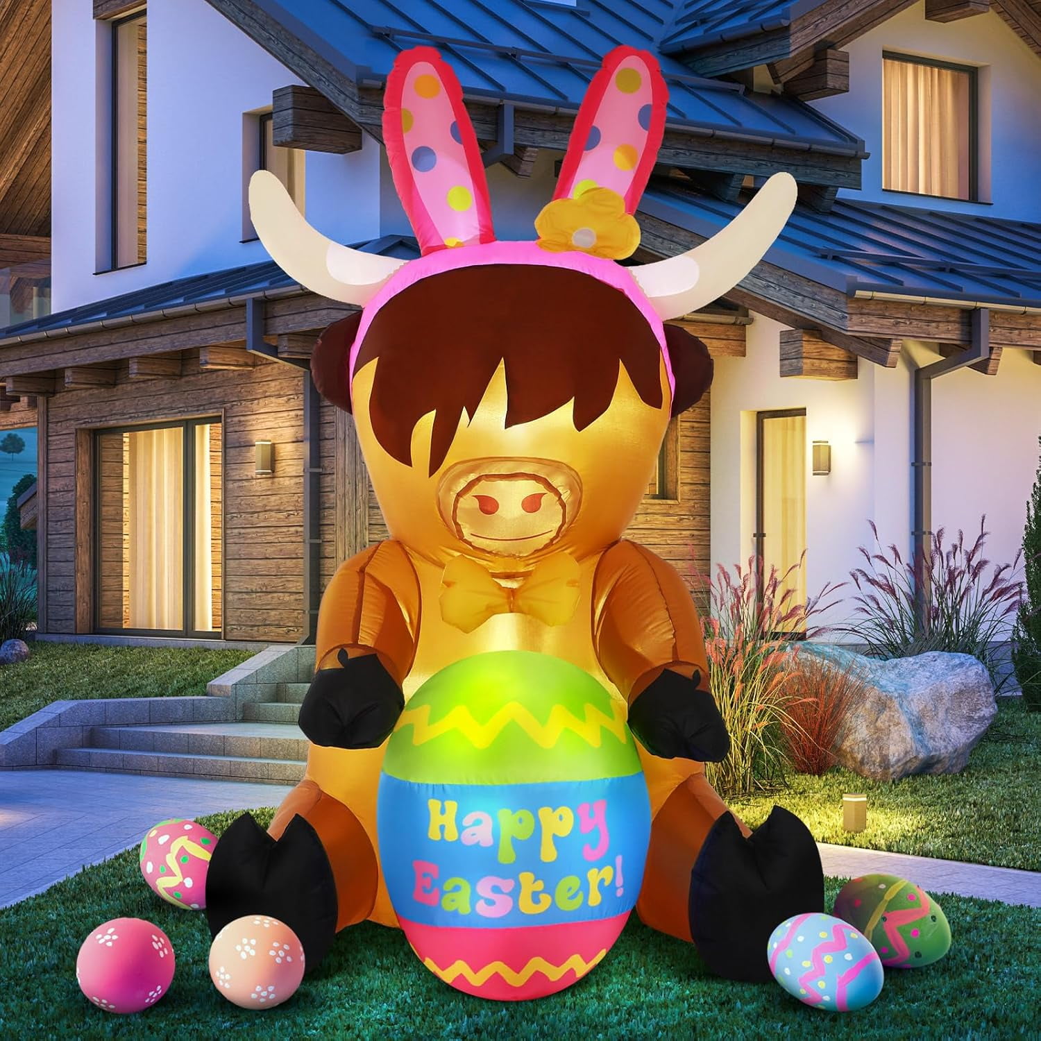 Easter Inflatables Outdoor Decoration Blow up Highland Cow Yard Decor ...
