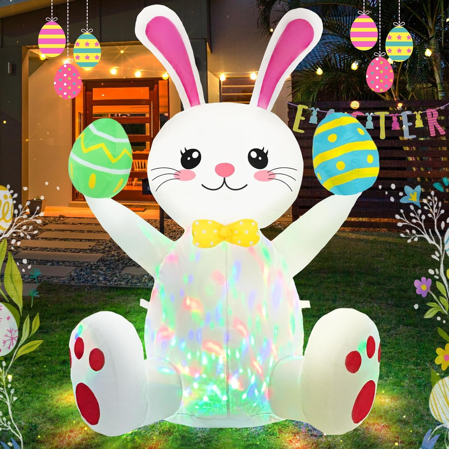 Easter Inflatables Outdoor Decorations 4ft Cute Inflatable Bunny Hold ...