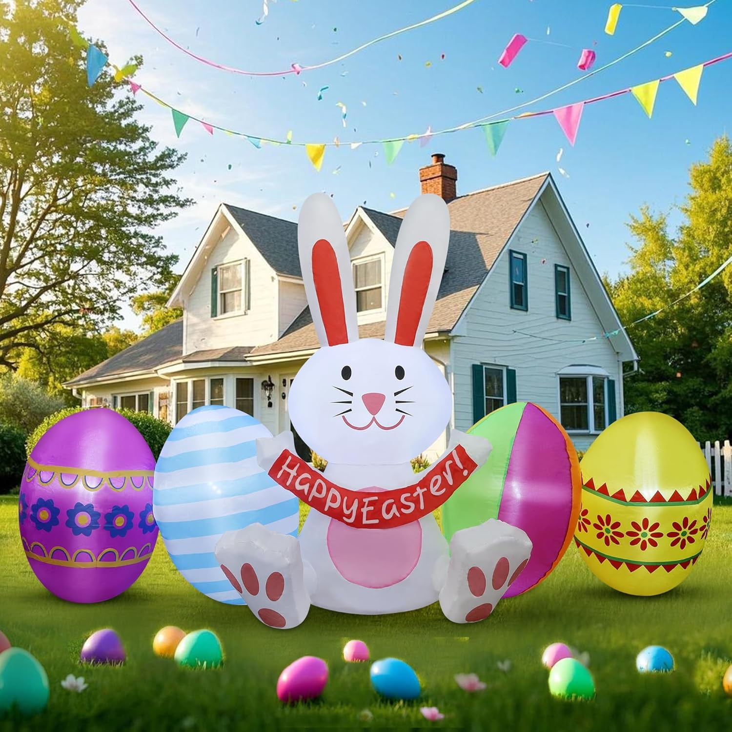 Easter Inflatables Outdoor Decorations, 7 FT Long Easter Bunny with ...