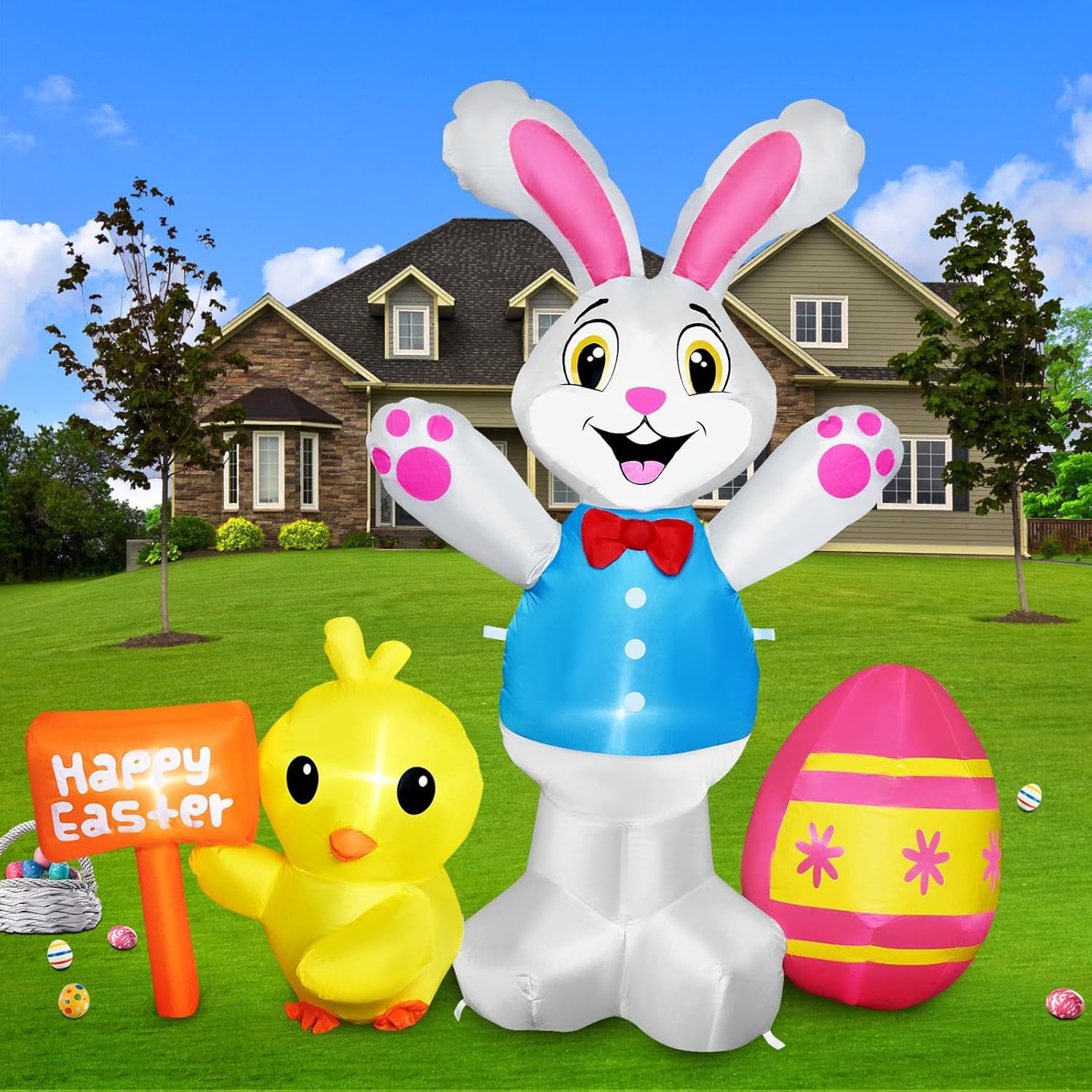 Easter Inflatables Outdoor Decorations, Bunny Inflatable with Chick ...
