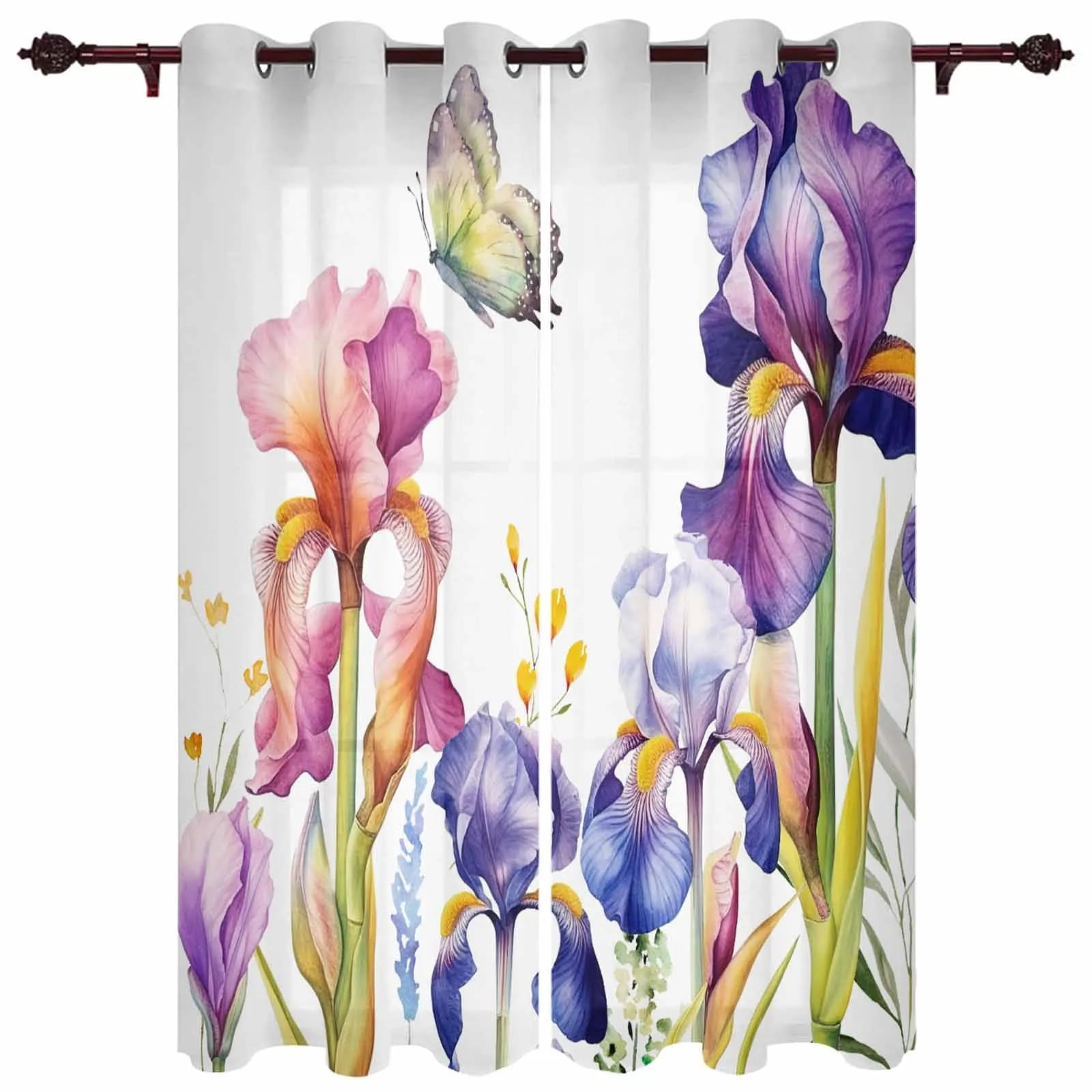 Easter Iris Plant Butterfly Modern Window Curtains for Living Room ...