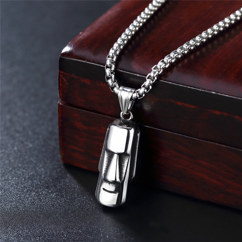 Easter Island Moai 14K White Gold Men Necklaces Pendant Chain Punk ...