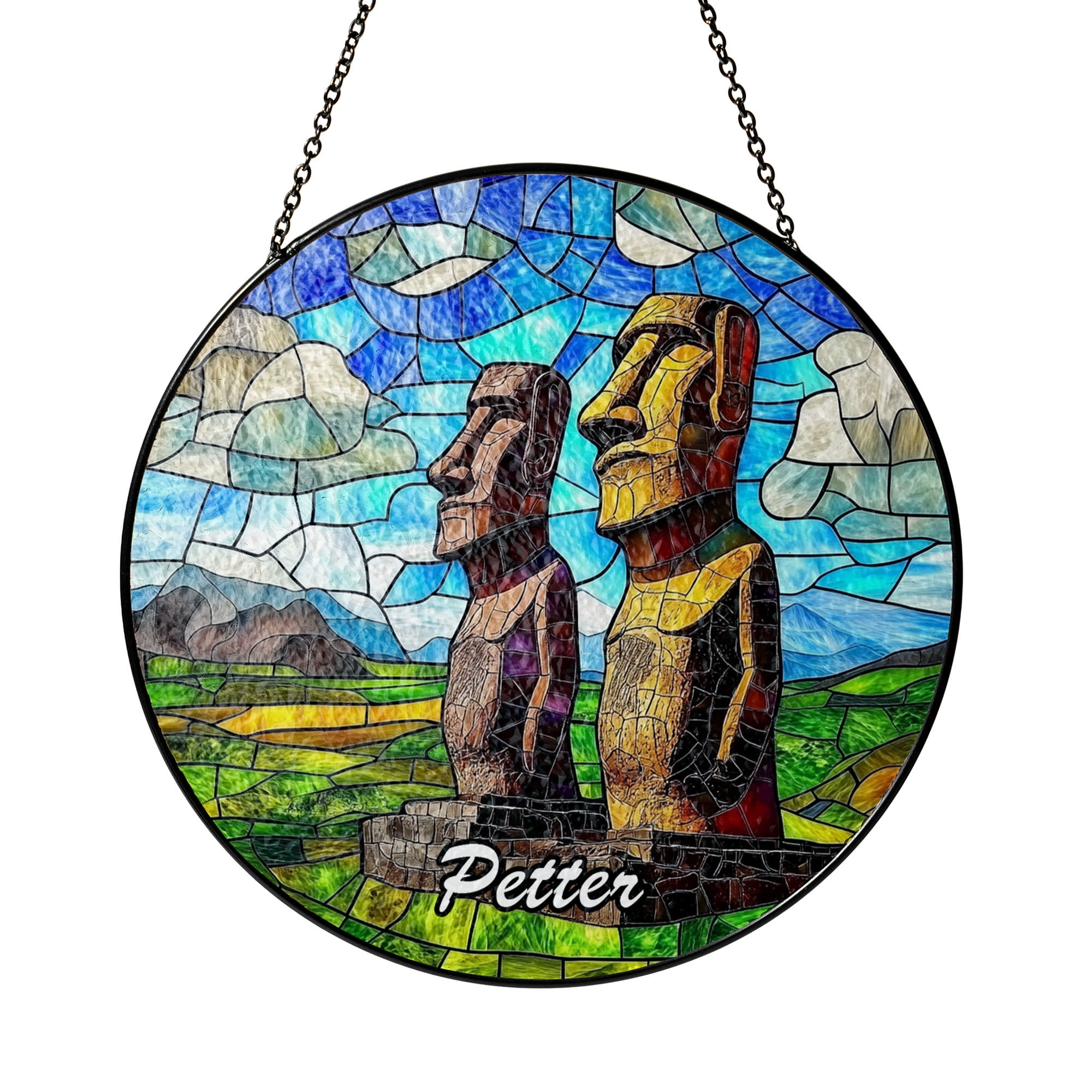 Easter Island Stained Glass Suncatcher - Custom Name Chile Landmark ...