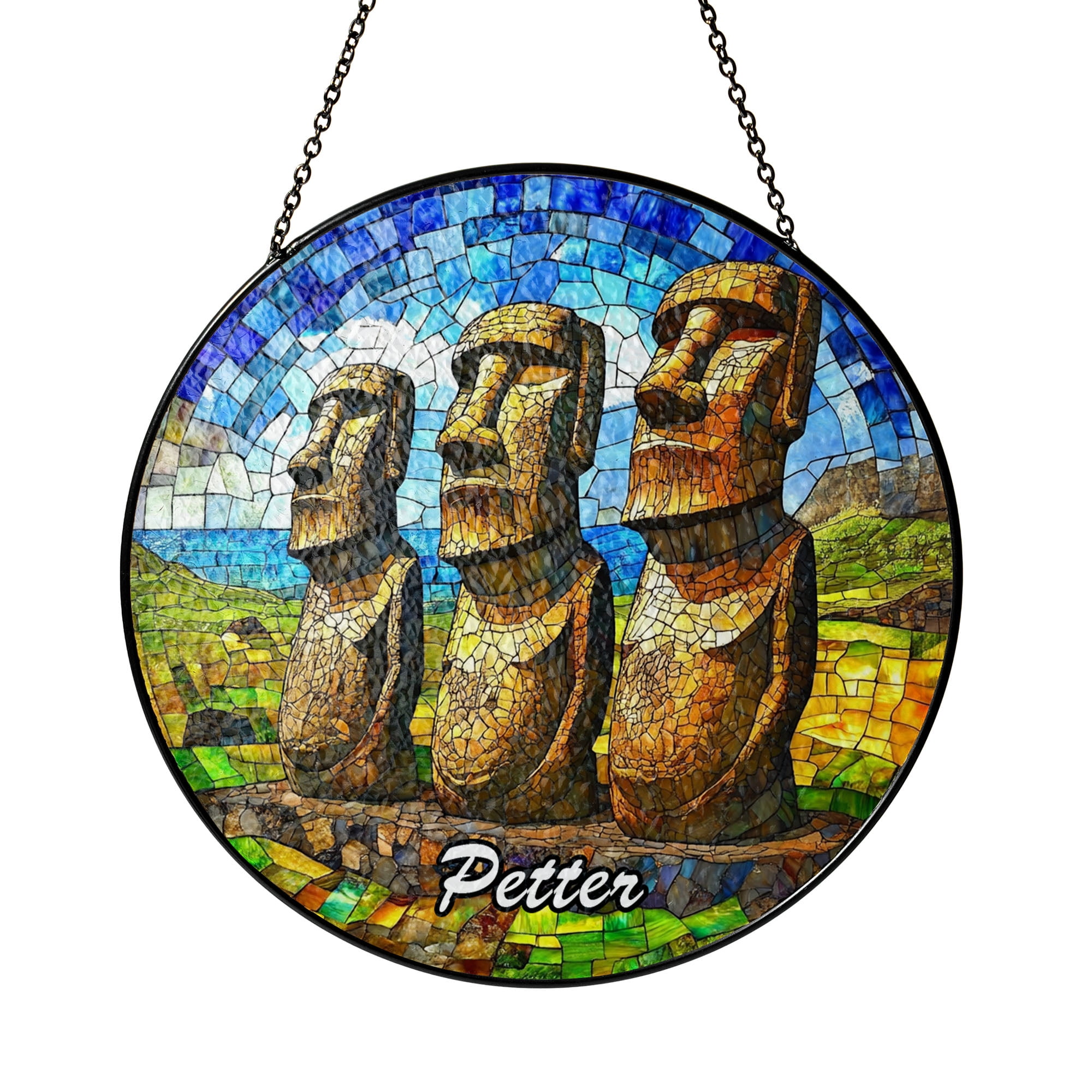 Easter Island Stained Glass Suncatcher - Custom Name Chile Landmark ...