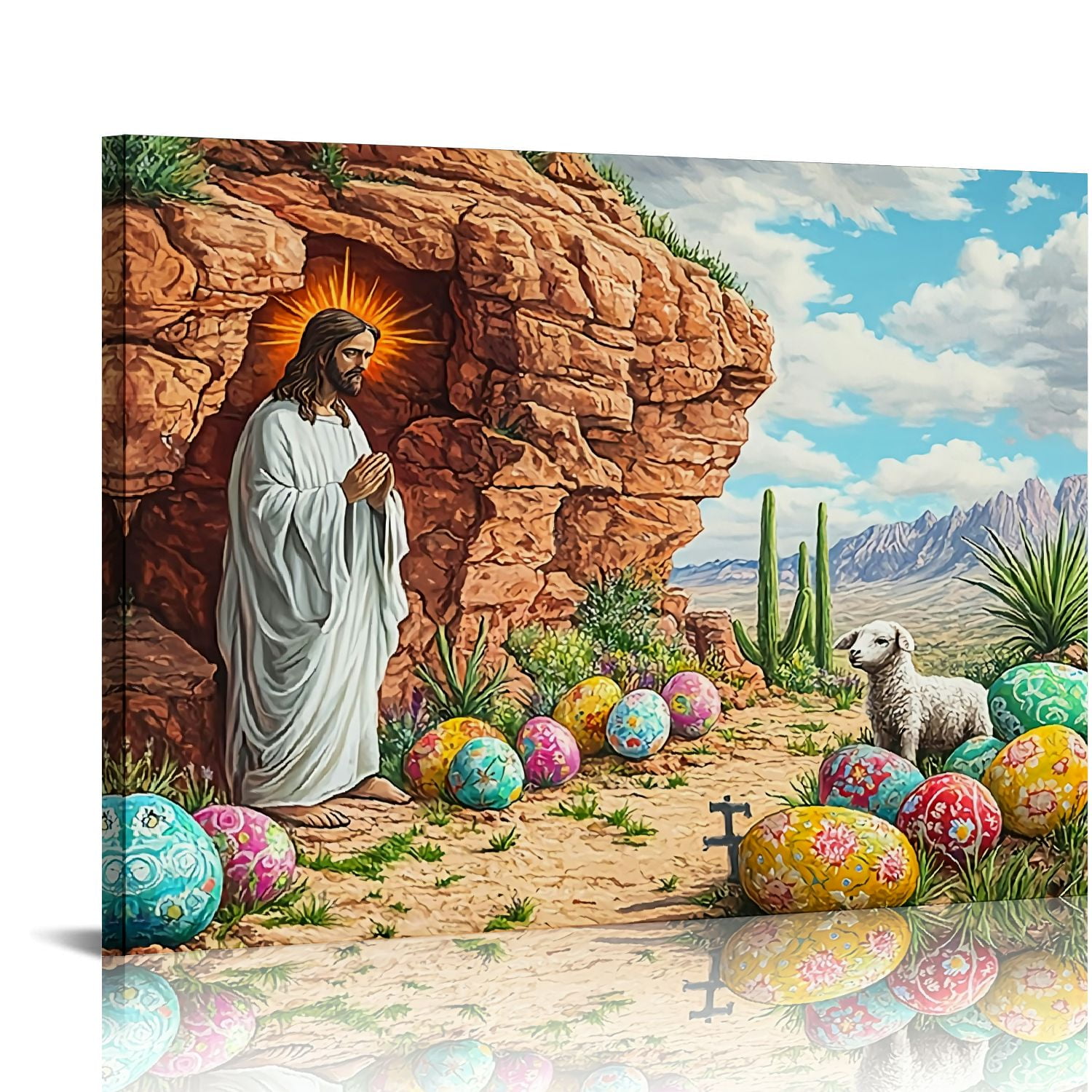 Easter Jesus Canvas Wall Art with Wooden Frame - "He is Risen" Easter ...