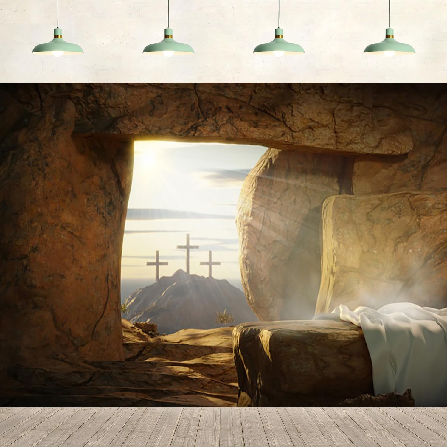 Easter Jesus Christ Cross Backdrop Stone Cave Good Friday Sunrise ...