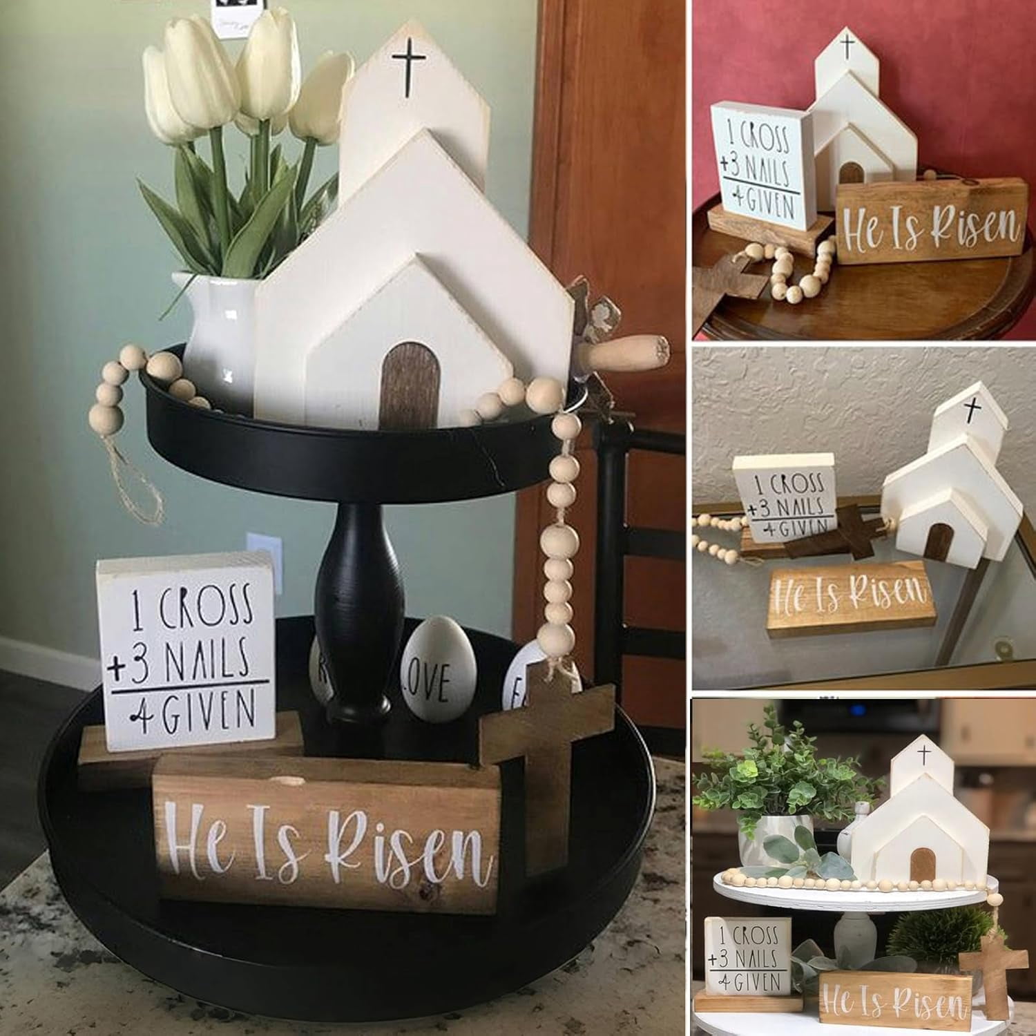 Easter Jesus Empty Tomb Tiered Tray Decor He is Risen Resurrection ...