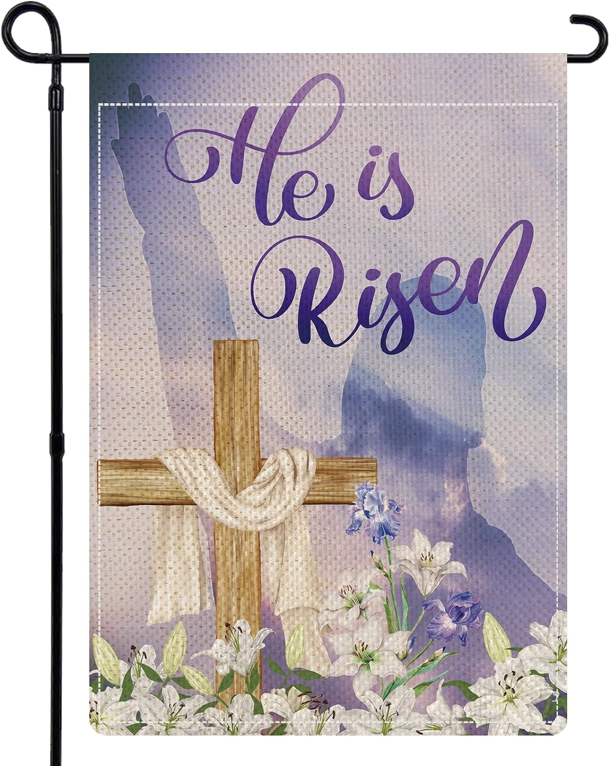 Easter Jesus He is Risen Garden Flag, Religious Cross Jesus Lily Spring ...