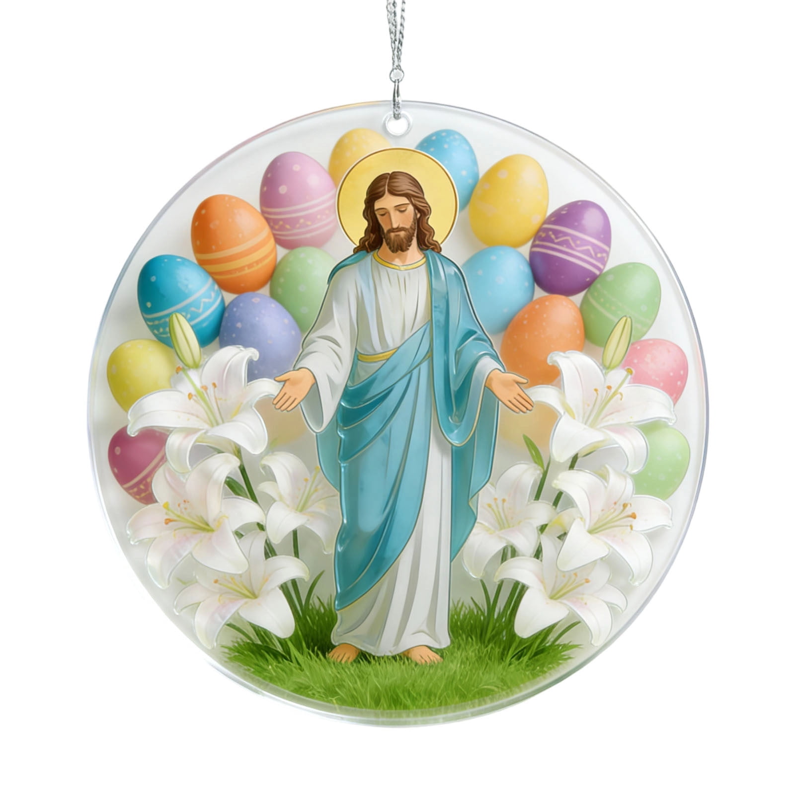 Easter Jesus Nativity Ornament with Christian Bunny Eggs, Colorful ...