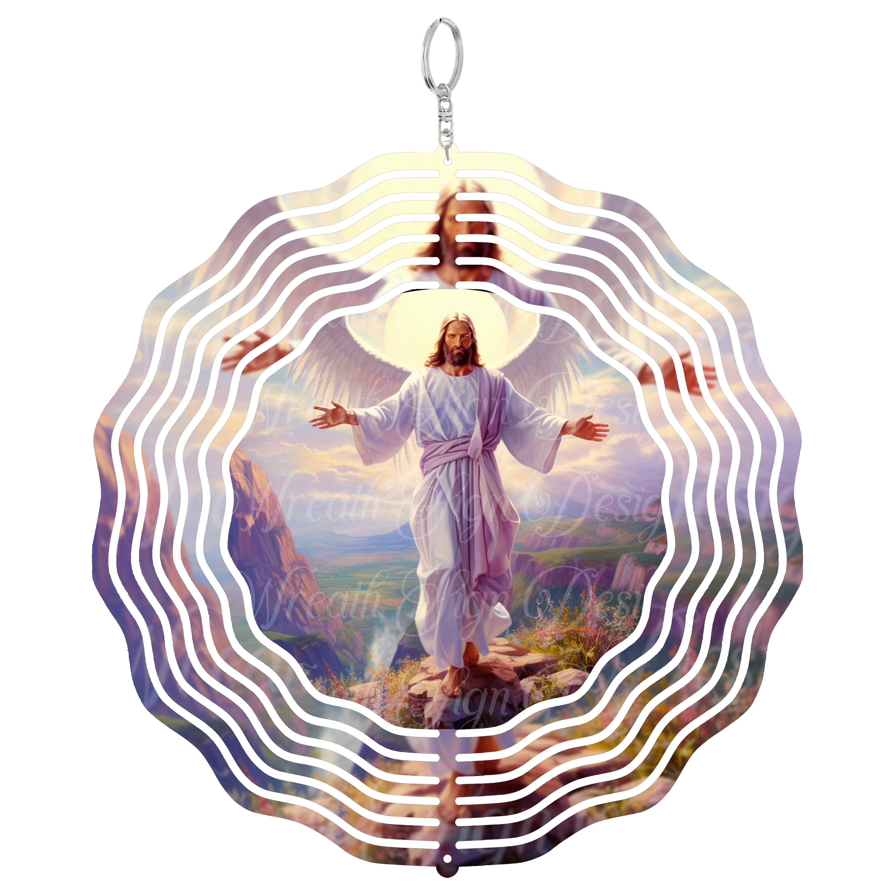 Easter Jesus Purple 3D Wind Spinner Metal Kinetic Sculpture Religious ...