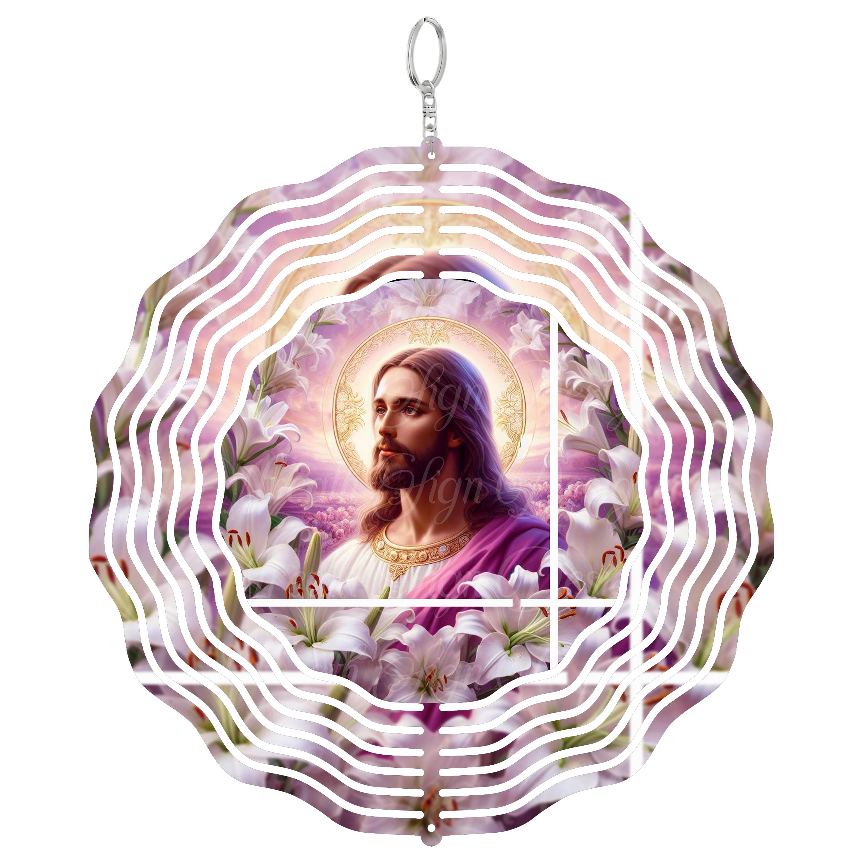 Easter Jesus Purple Lily 3D Wind Spinner Stainless Steel Kinetic Art ...