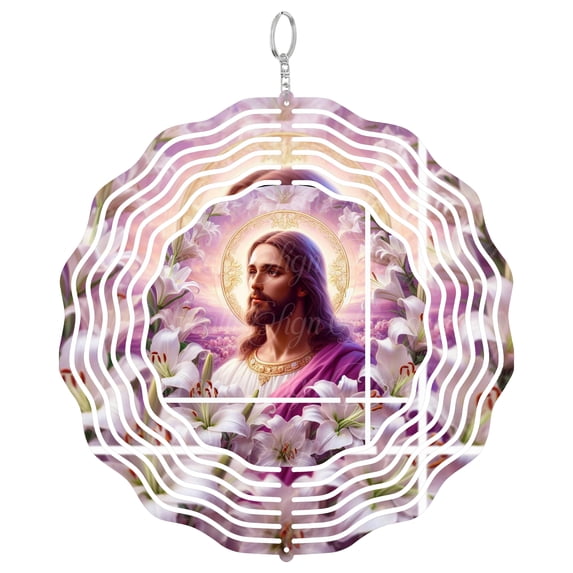 Easter Jesus Purple Lily 3D Wind Spinner Stainless Steel Kinetic Art ...