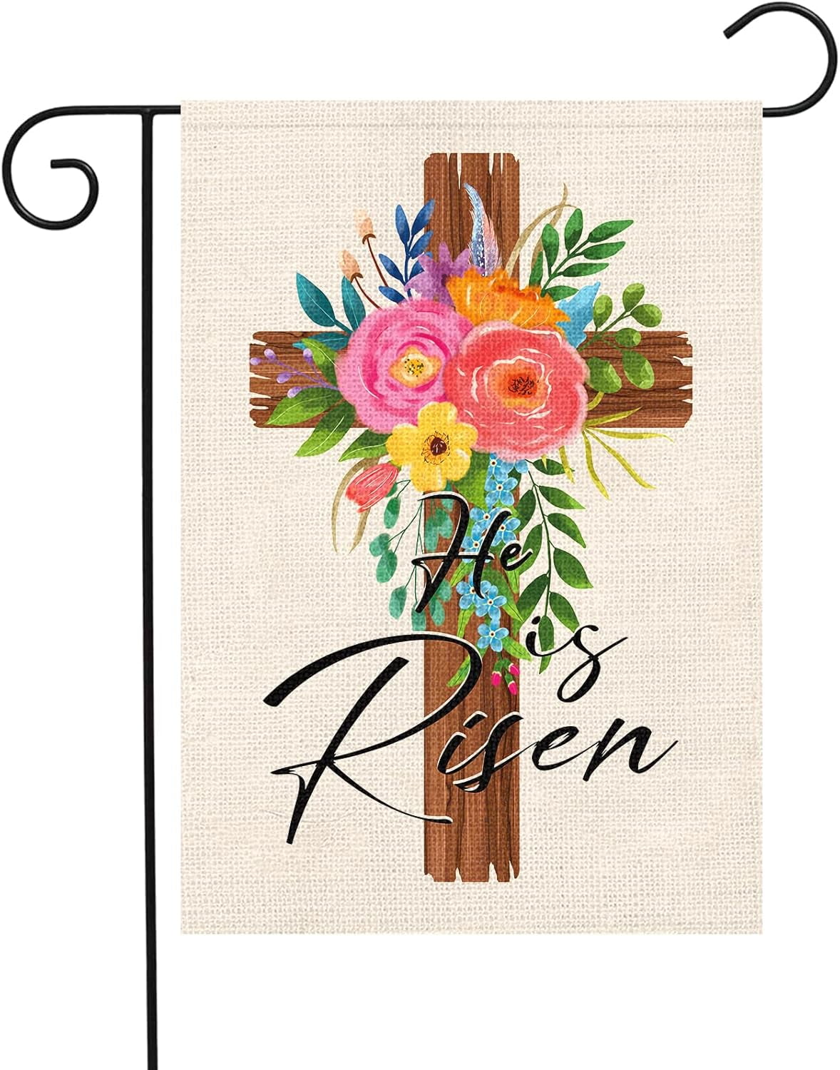 Easter Jesus Religious Garden Flag - 12x18" Double-Sided Burlap He Is ...