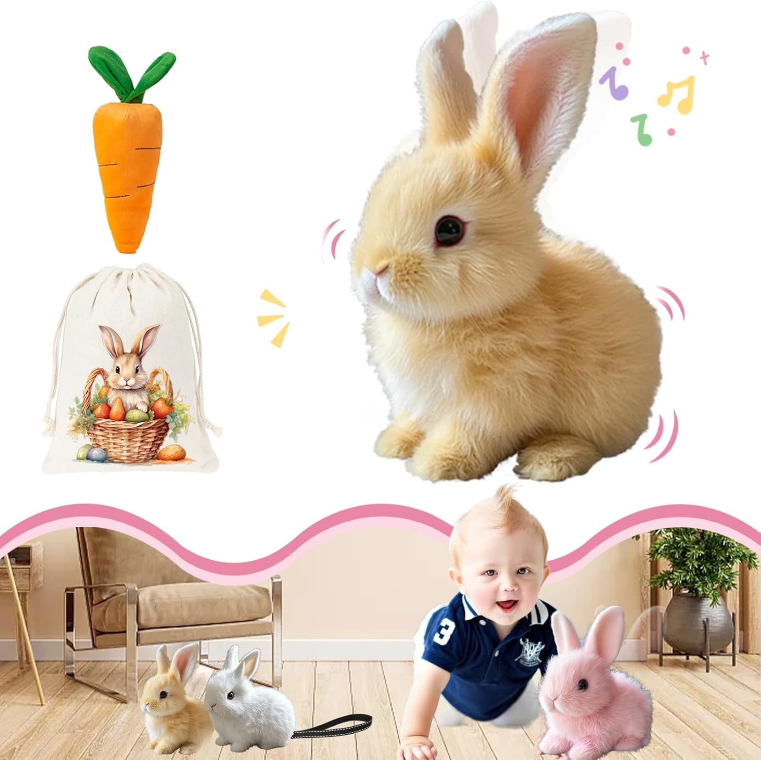 Easter Jumping Bunny Figure Interactive Realistic Bunny Toy - Jumping ...