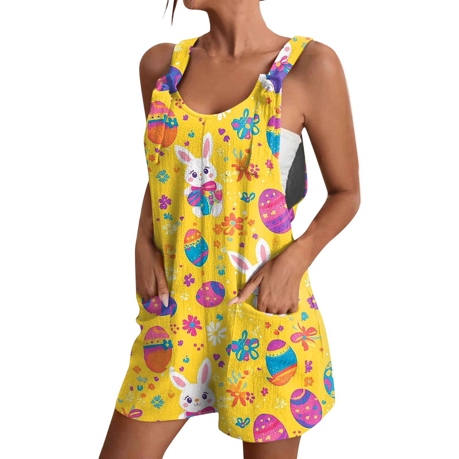 Easter Jumpsuit Overalls for Women Wide Leg Sleeveless Casual Bunny ...