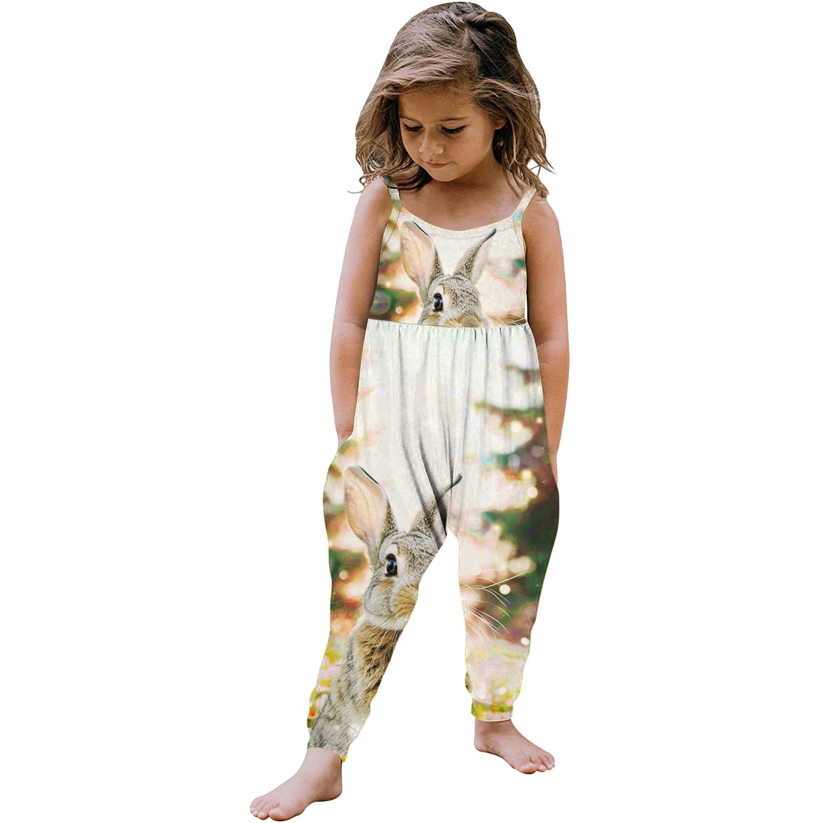 Easter Jumpsuit for Kids Girl Bunny Rabbit Print Harem Pants with ...