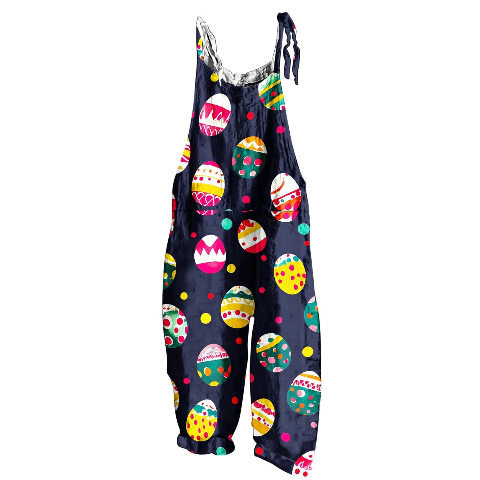 Easter Jumpsuits for Women Cute Bunny Eggs Print Rompers with Pockets ...