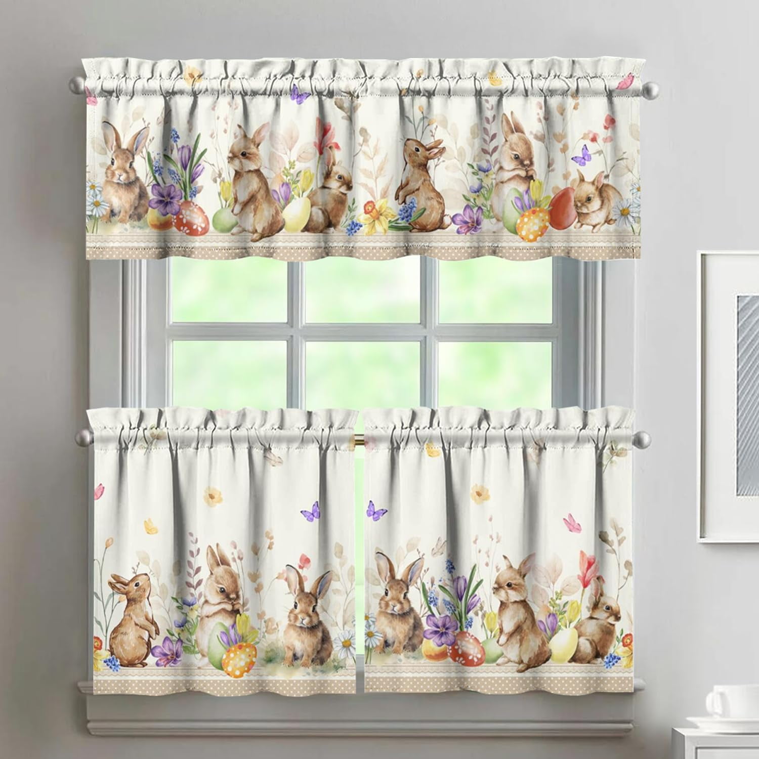 Easter Kitchen Curtains 3 Piece Set, Spring Easter Bunny Floral Kitchen ...