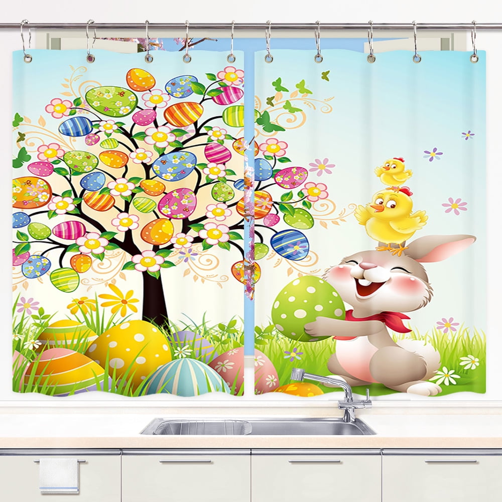 Easter Kitchen Curtains, Spring Happy Easter Kitchen Curtains Garden ...
