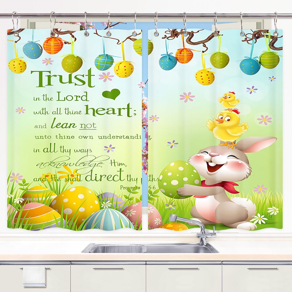 Easter Kitchen Curtains, Spring Happy Easter Kitchen Curtains Garden ...