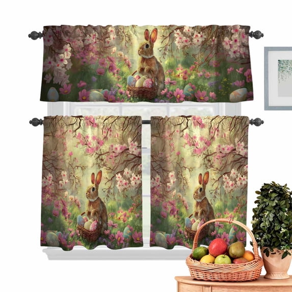 Easter Kitchen Curtains Valances 3 Piece Set, Spring Rabbit Basket Eggs ...
