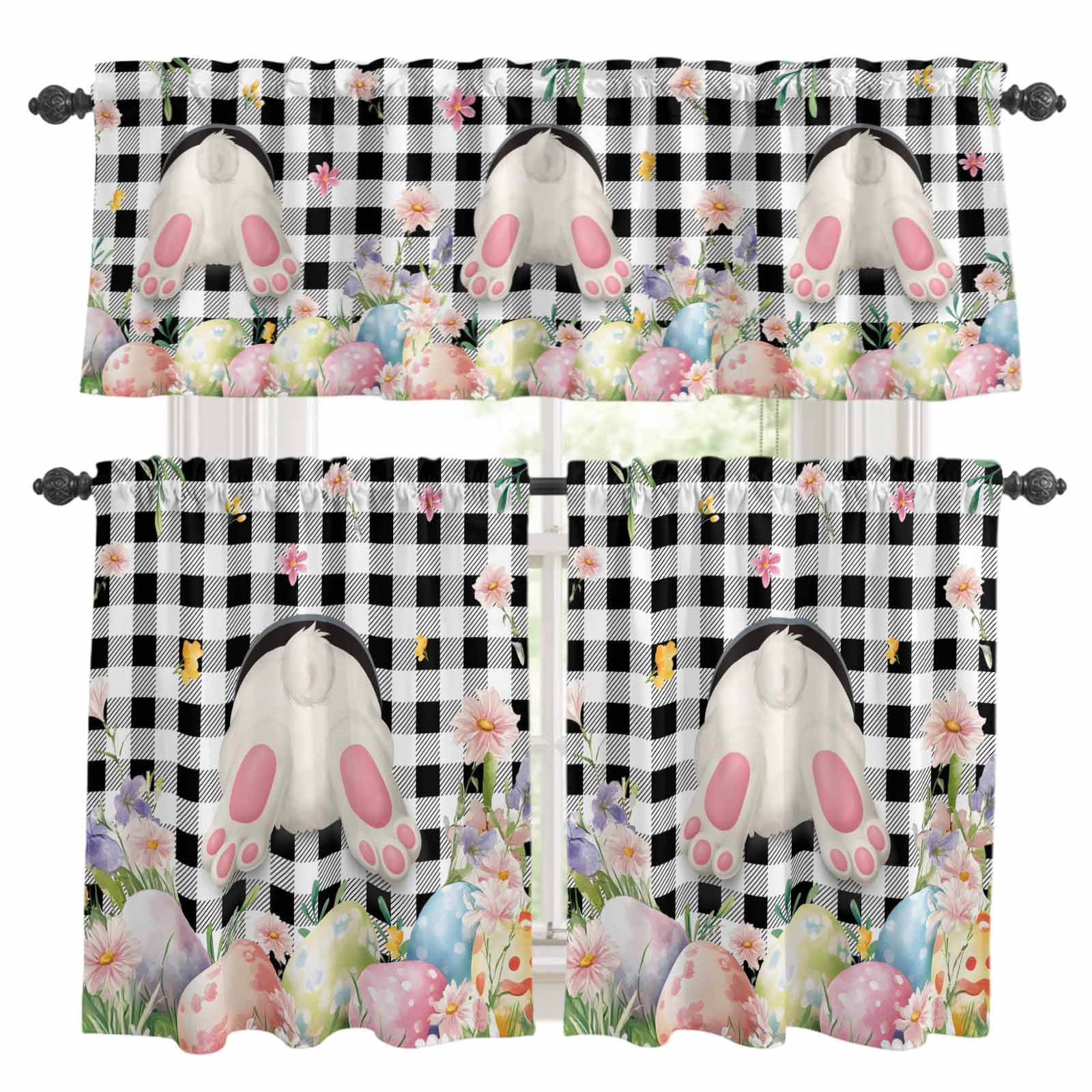 Easter Kitchen Curtains and Valances Set, Spring White Bunny Tail ...