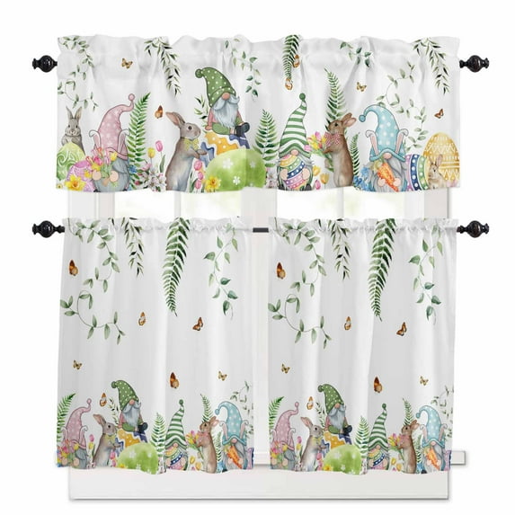 Easter Kitchen Curtains Valances and Tiers Set of 3 Spring Gnomes Bunny ...