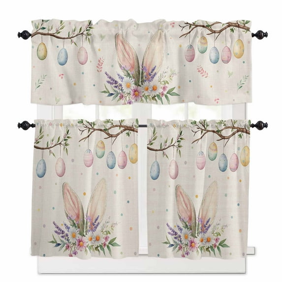 Easter Kitchen Curtains Valances and Tiers Set of 3 Watercolor Pink ...