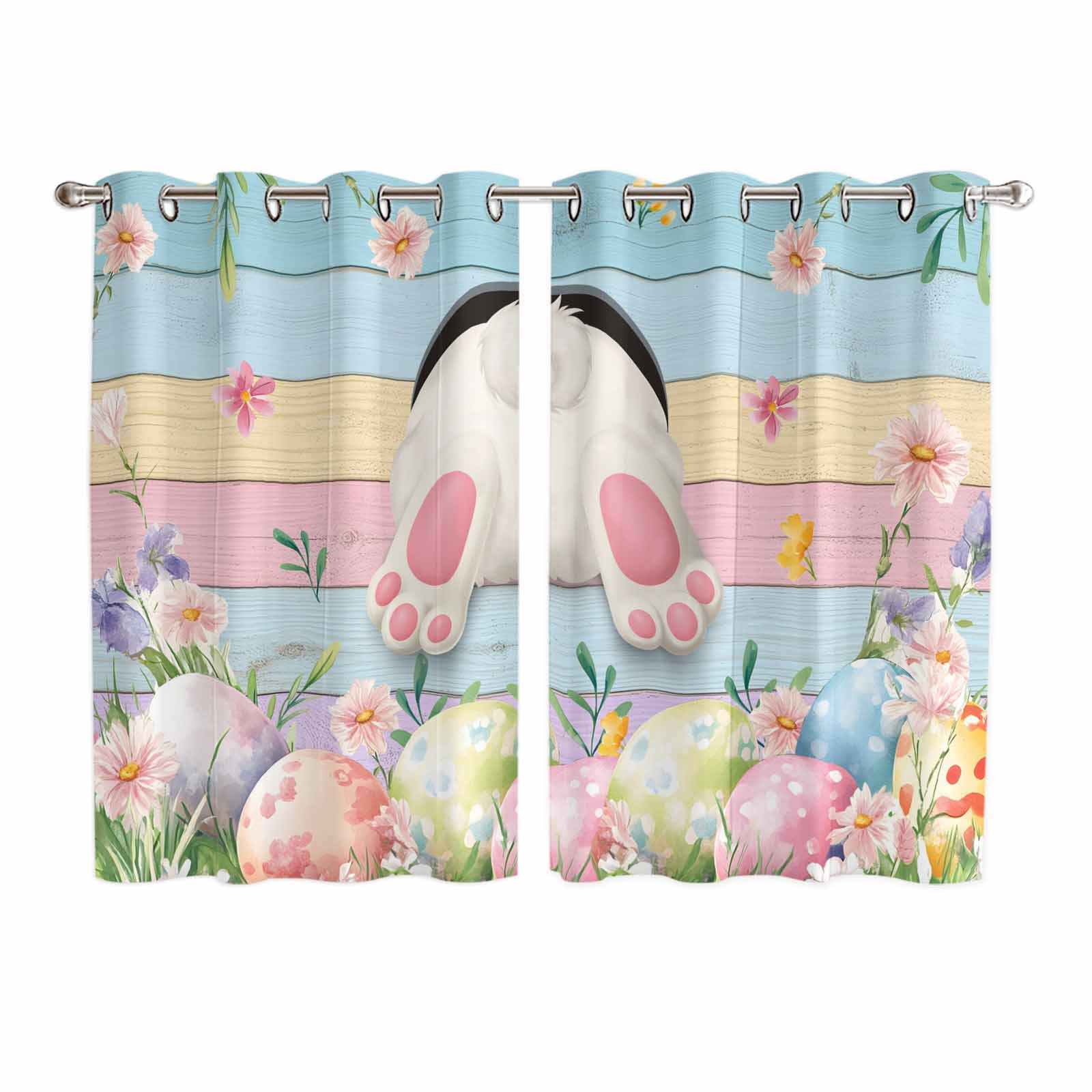 Easter Kitchen Curtains Window Panels, Colorful Wooden Grain Easter ...