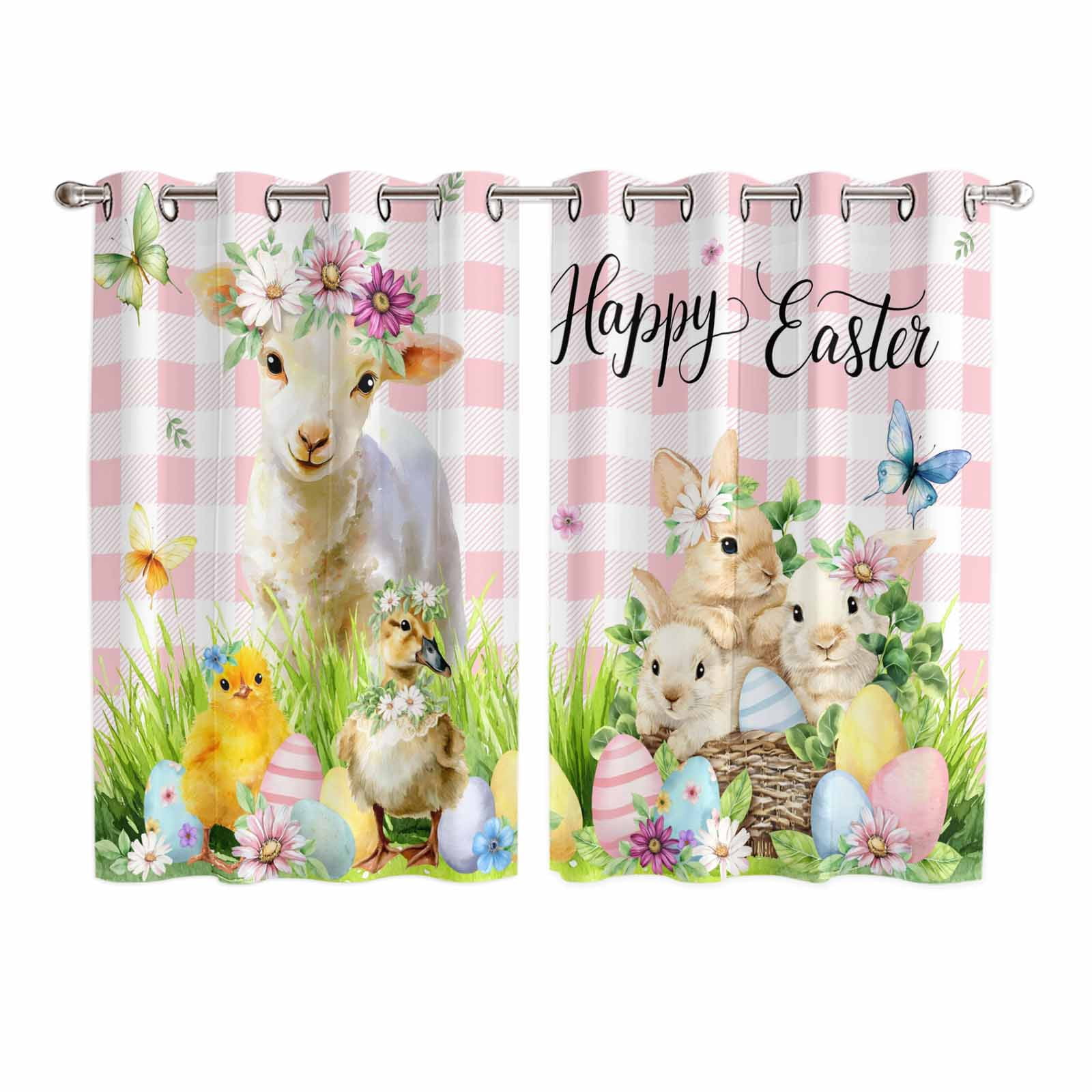 Easter Kitchen Curtains Window Panels, Rabbit Sheep Eggs Butterfly ...