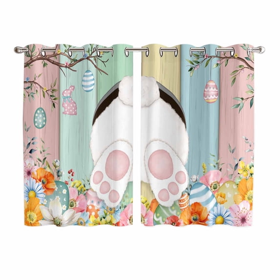 Easter Kitchen Curtains Window Panels, Spring Colorful Bunny Eggs ...