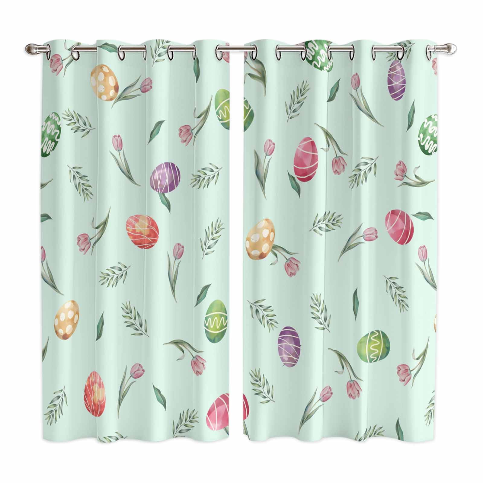 Easter Kitchen Curtains Window Panels, Spring Colorful Eggs Tulip ...