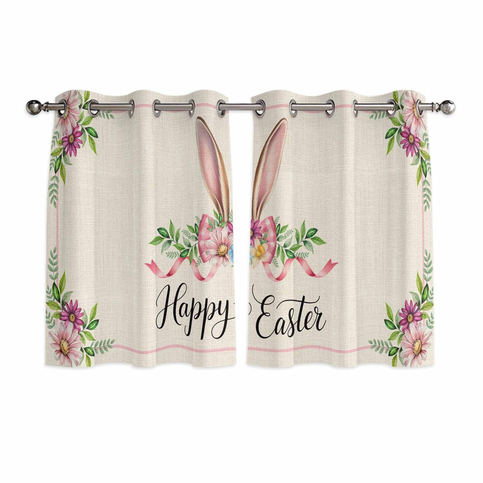 Easter Kitchen Curtains Window Panels, Spring Farmhouse Vintage Bunny ...