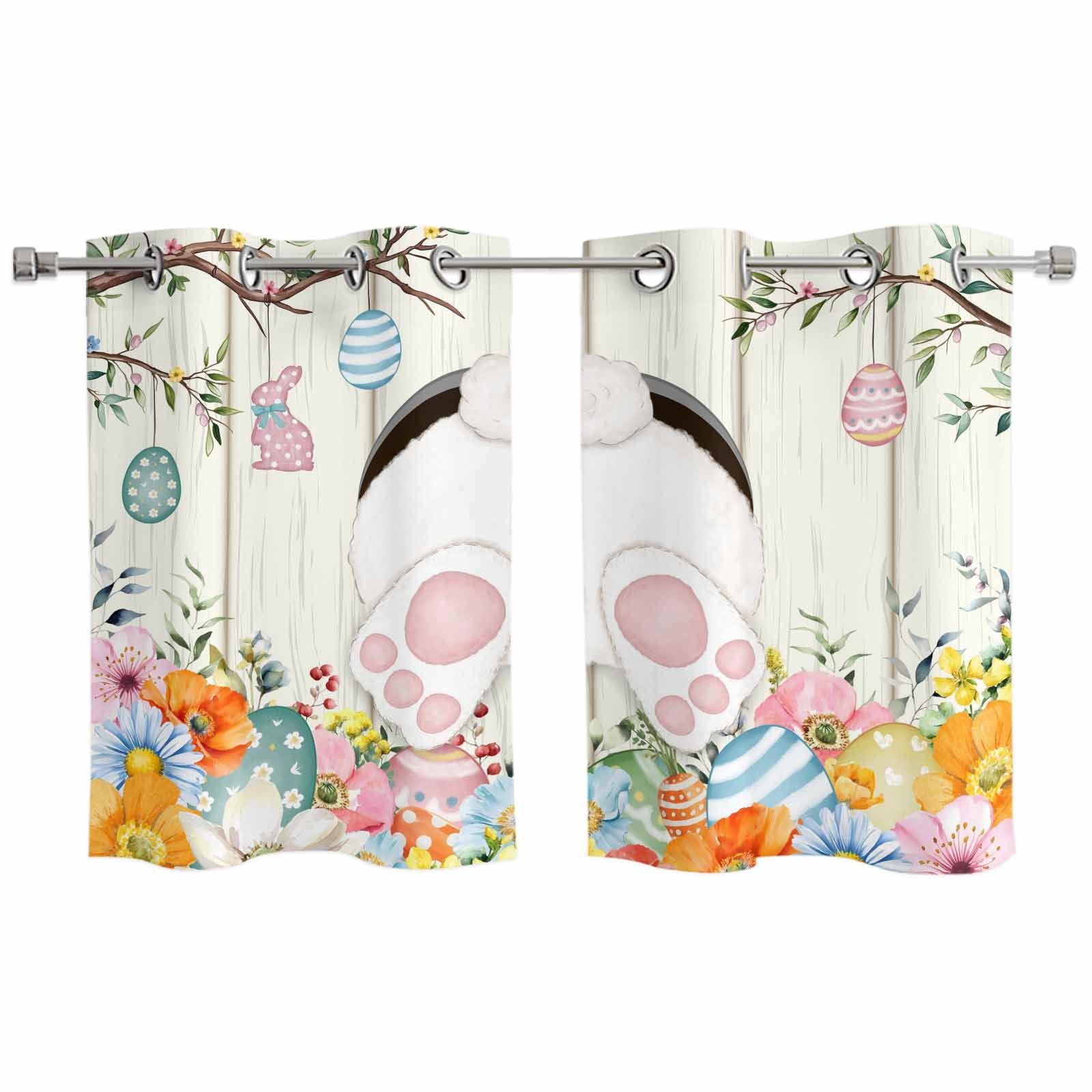 Easter Kitchen Curtains Window Panels, Spring Farmhouse Watercolor ...