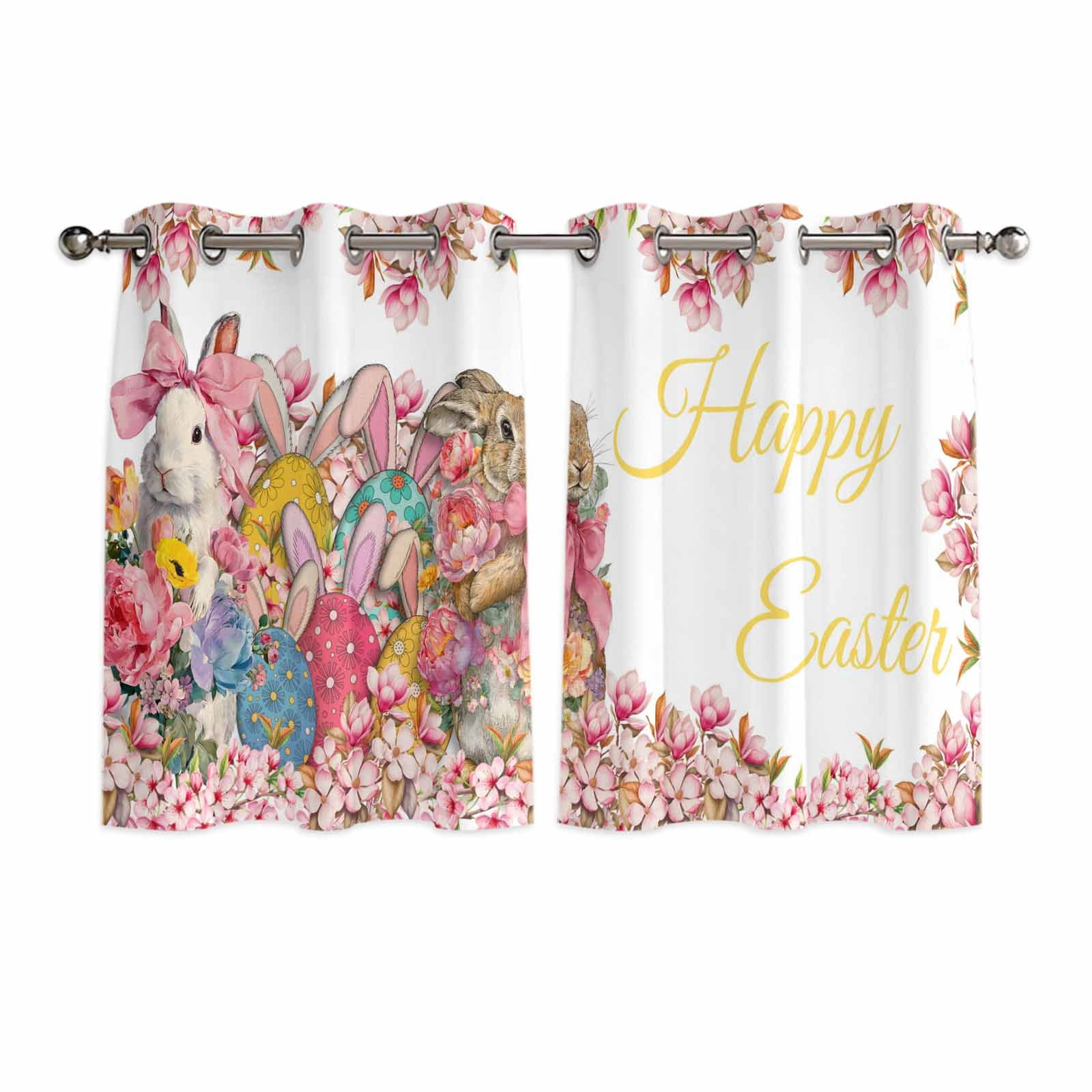 Easter Kitchen Curtains Window Panels, Spring Floral Watercolor Easter ...
