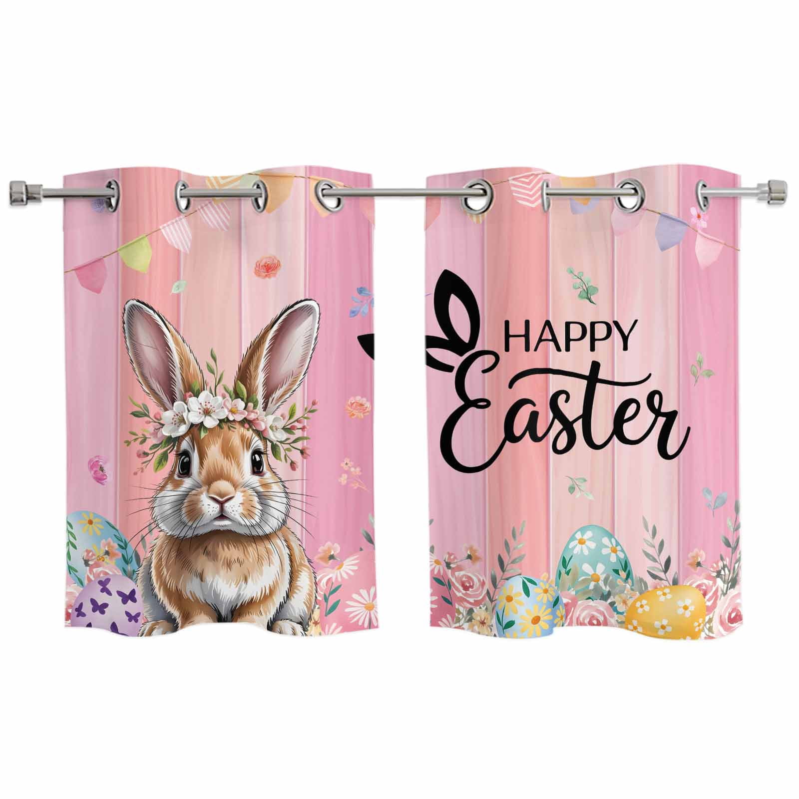 Easter Kitchen Curtains Window Panels, Spring Rabbit Eggs Flowers Flags ...