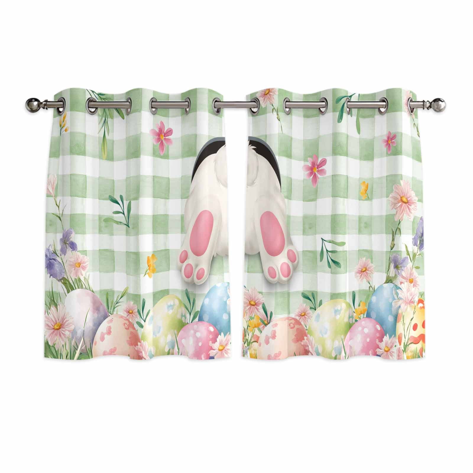 Easter Kitchen Curtains Window Panels, Spring Rabbit Feet Wildflowers ...