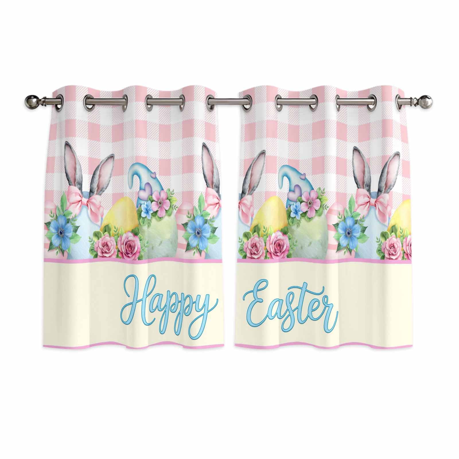 Easter Kitchen Curtains Window Panels, Spring Watercolor Bunny Eggs ...