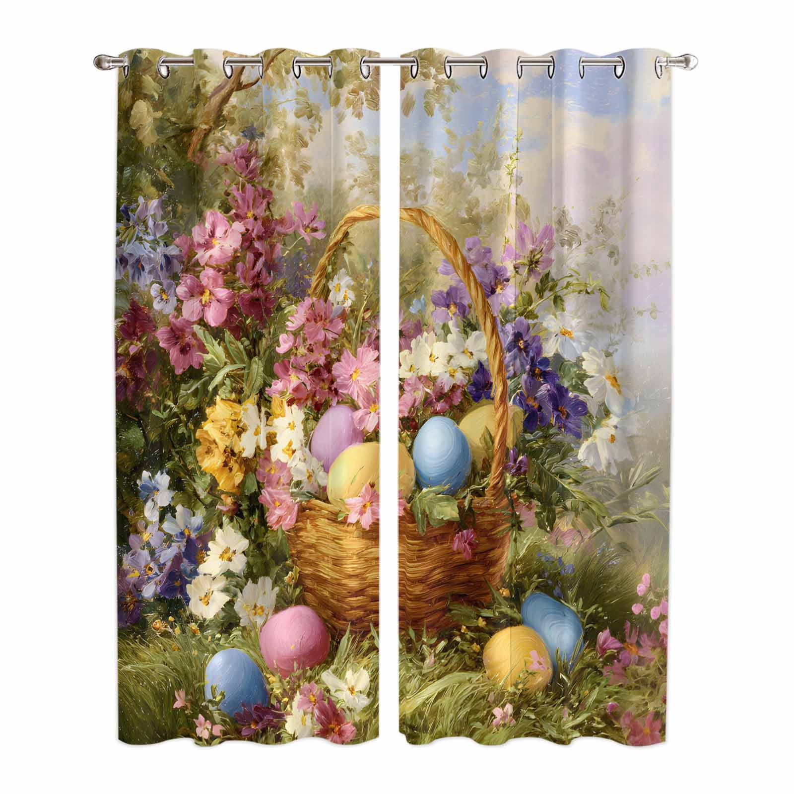 Easter Kitchen Curtains Window Panels, Spring Watercolor Oil Painting ...