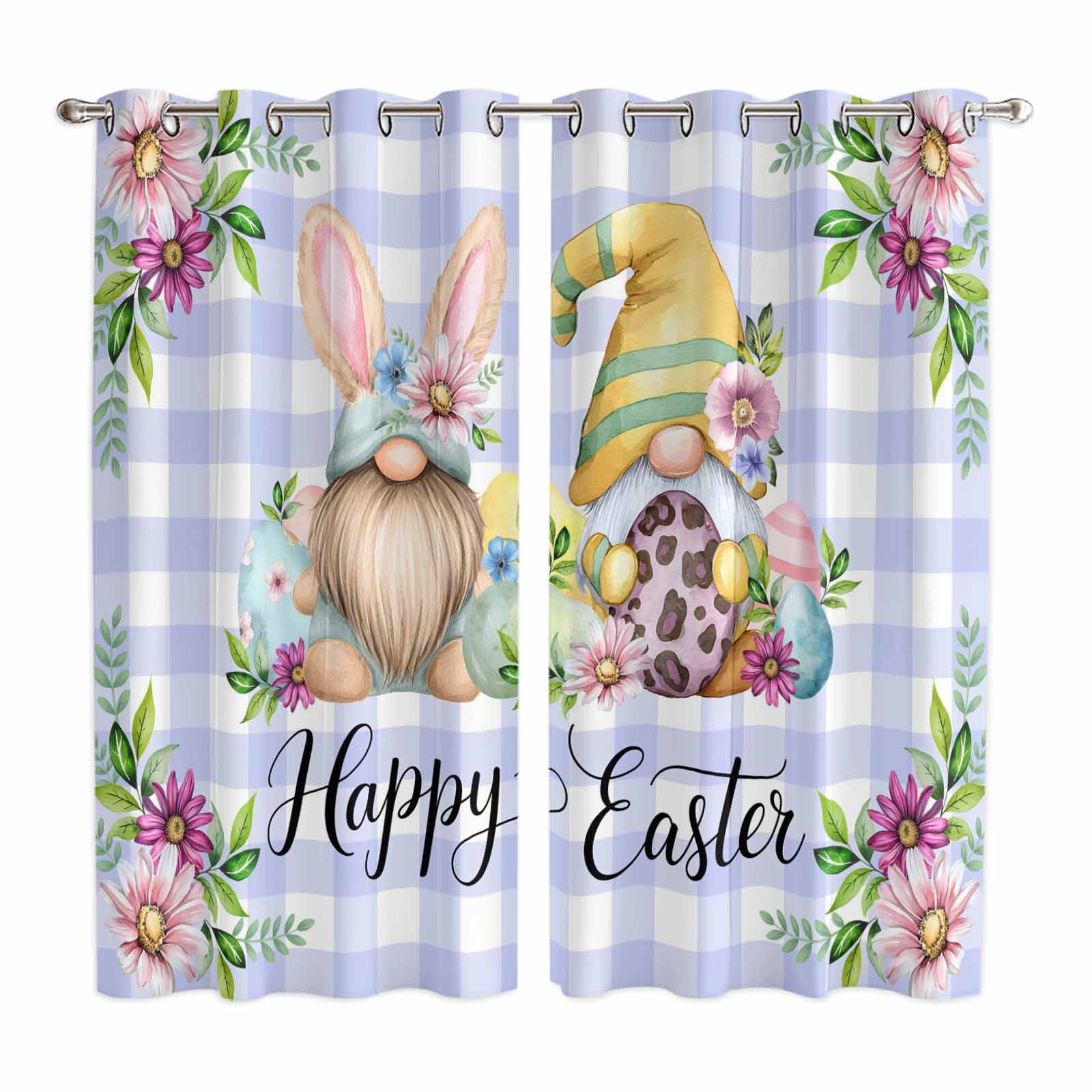 Easter Kitchen Curtains Window Panels, Watercolor Gnomes Eggs Daisy ...